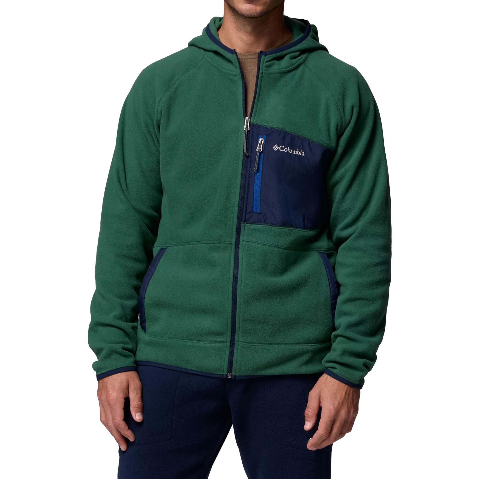 Columbia Fast Trek Overlay Hooded Fleece - Rain Forest/Coll Navy - Buy ...